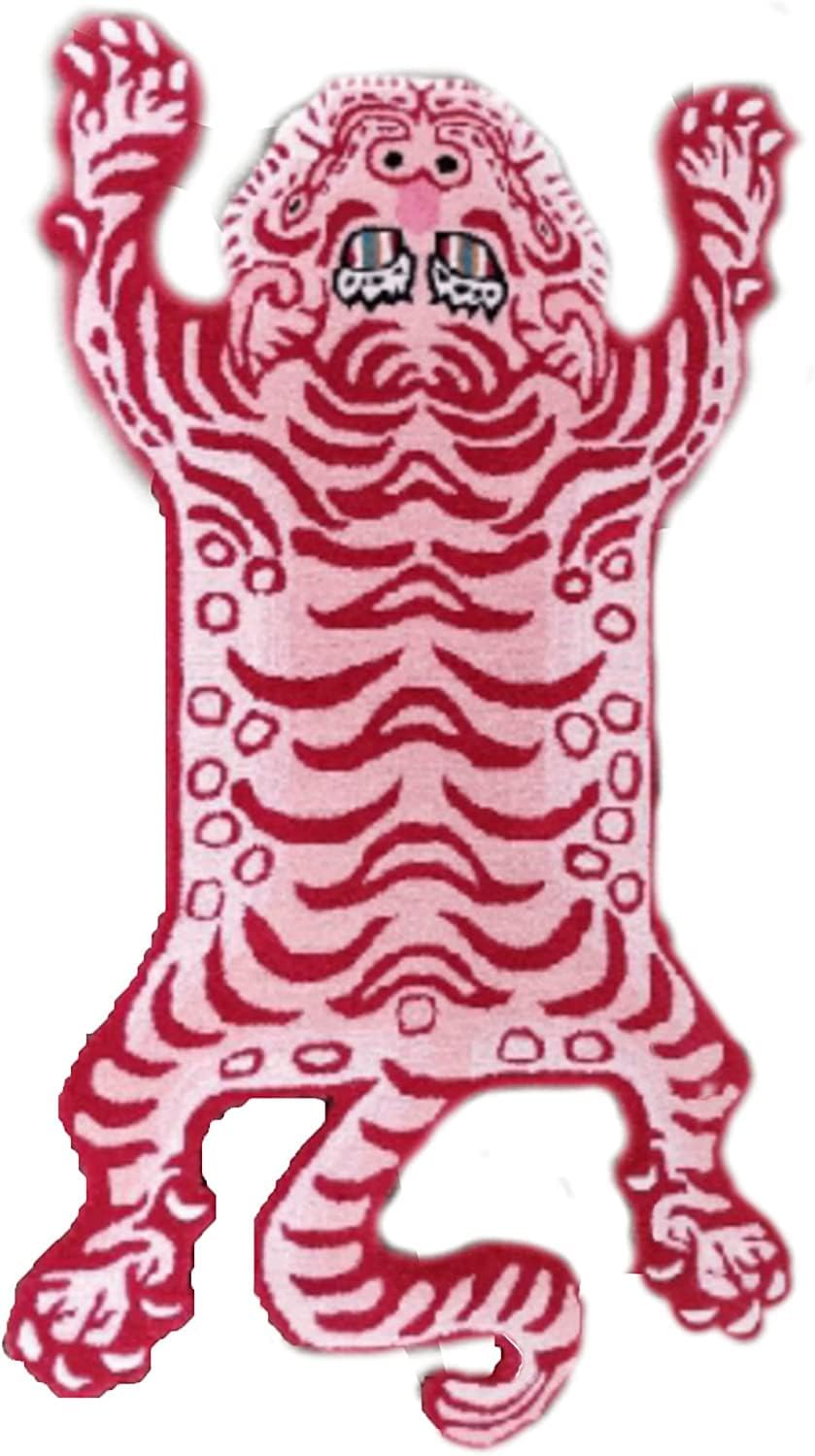 Amazon.com: Tibetan Tiger Print Skin Red Pink Area Rug for Home Decor ...