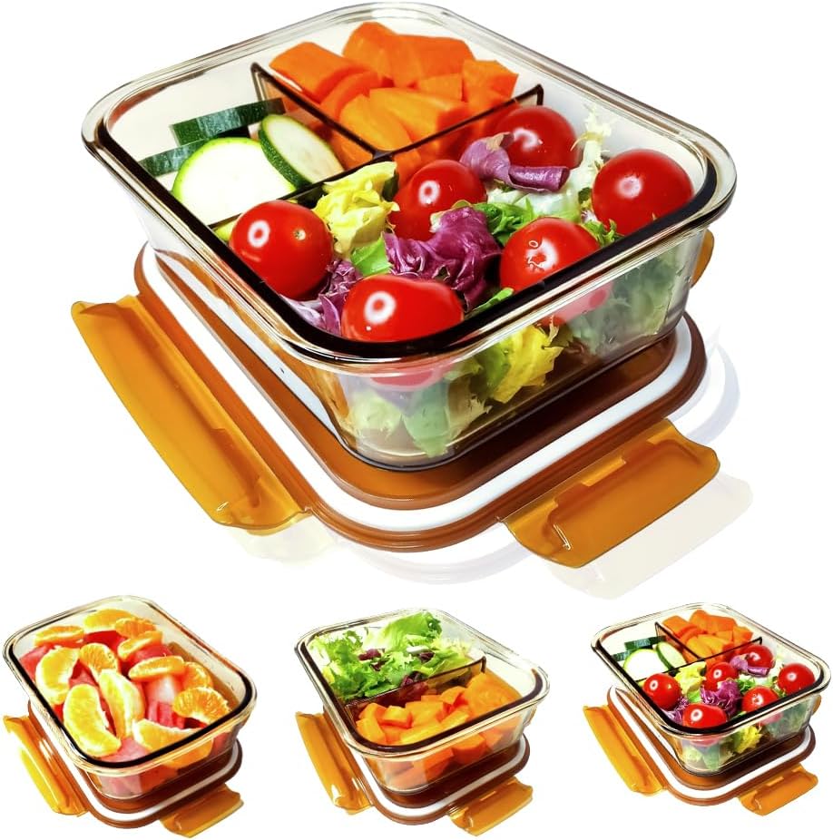 Amazon.com: Glass Meal Prep Containers - 1, 2 & 3 Compartment (3 Pack ...