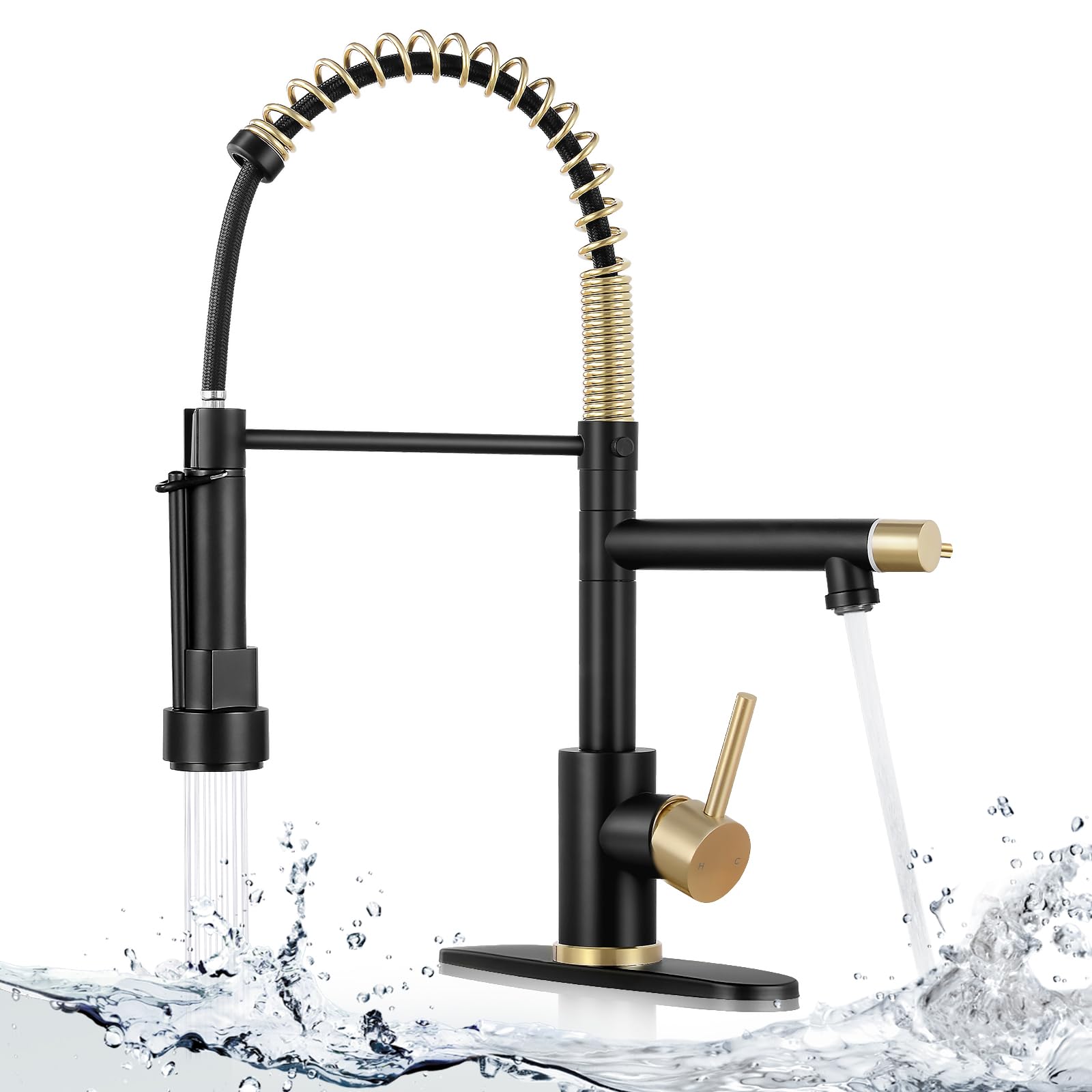 AKL Commercial Dual Spout Kitchen Faucet, Single Handle Spring Kitchen ...