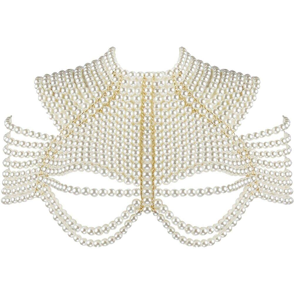 Simulated Pearl Body Chain Women Beaded Bras Chest Multi-layed Pearl ...