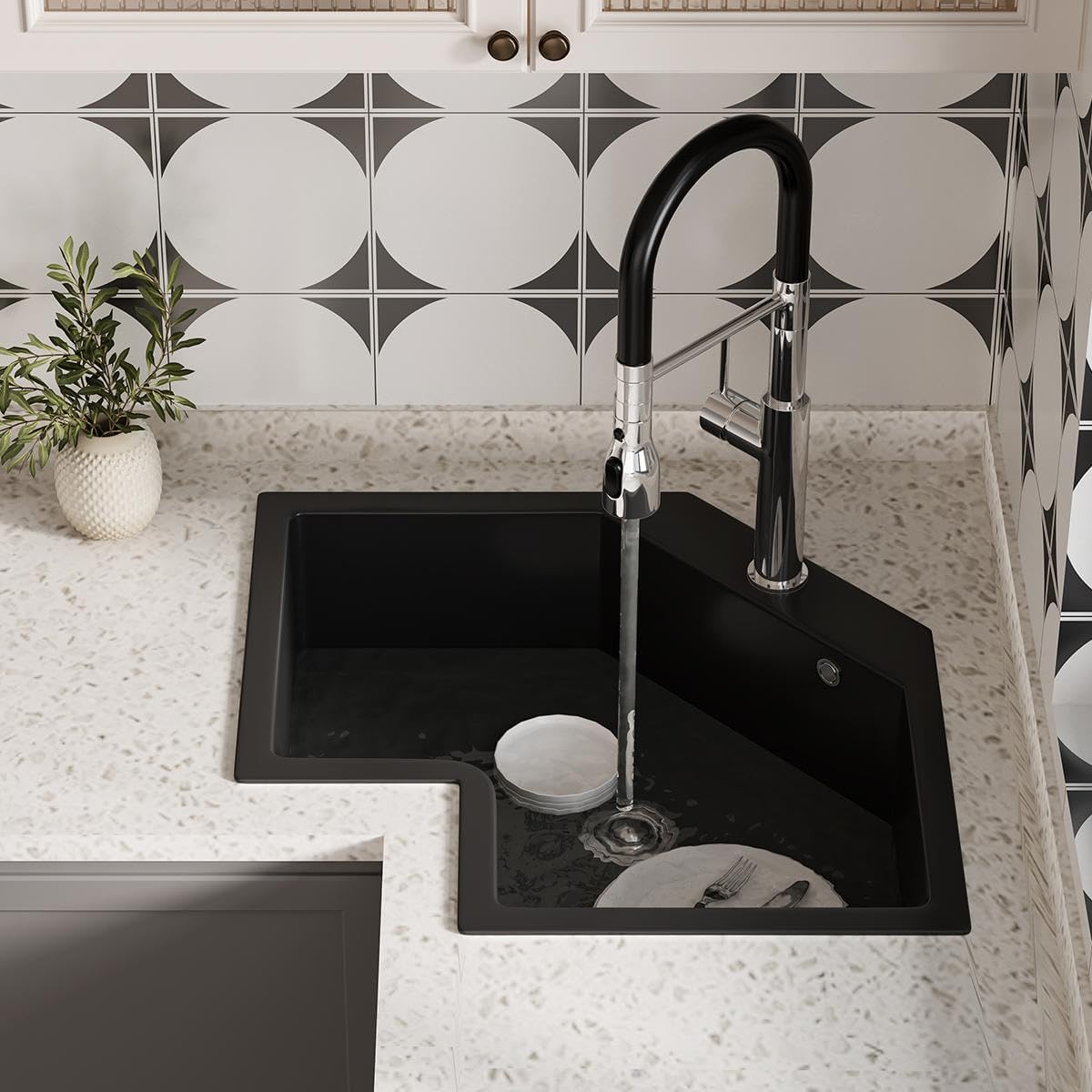 25-Inch Modern Black Quartz Drop In Corner Kitchen Australia | Ubuy