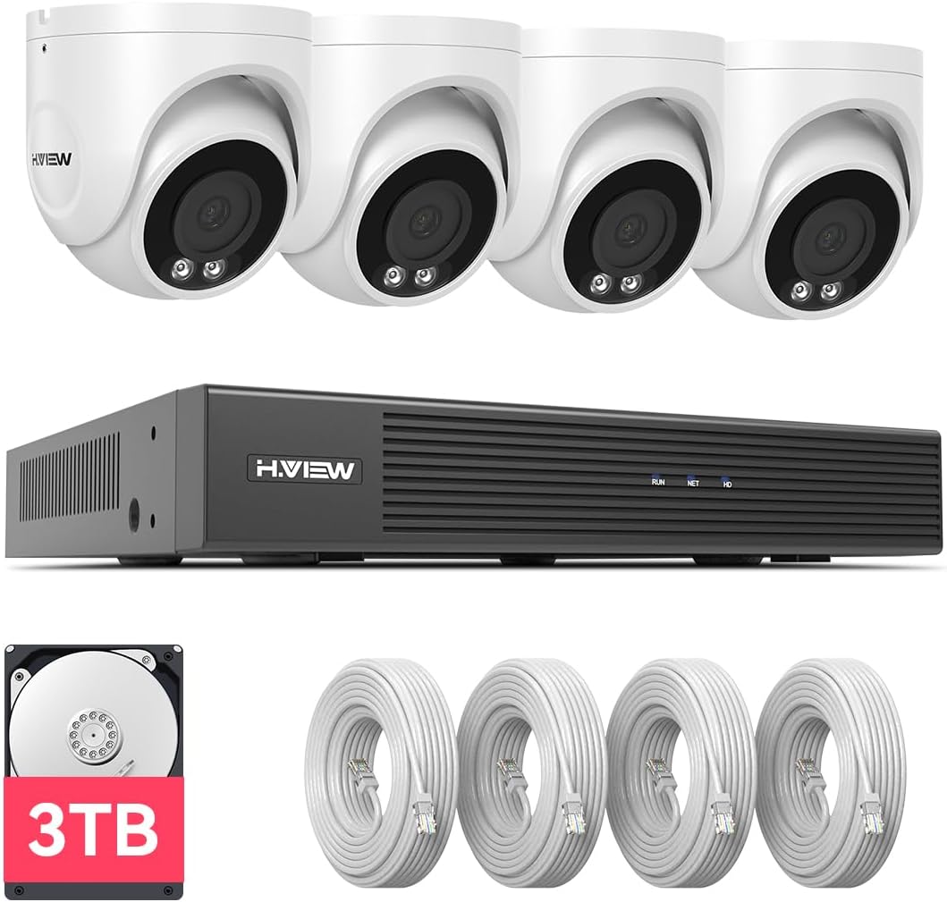 Amazon.com : H.VIEW 4K Security Camera System, 4pcs H.265 PoE Wired ...