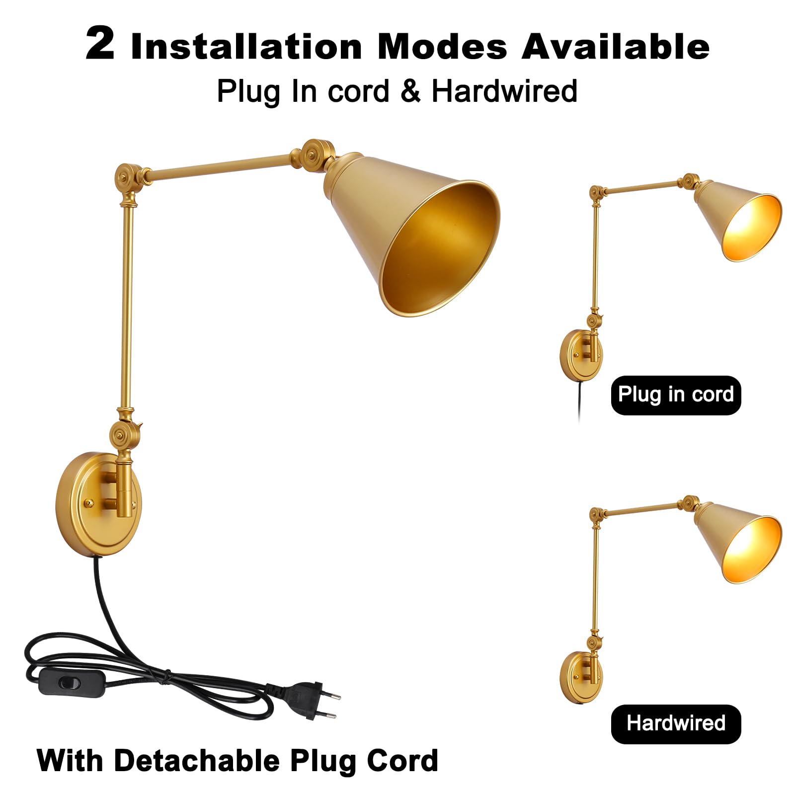 DEC LUCE DECOLUCE LIGHTING Modern Plug in Wall Sconce, Cordless Swing ...