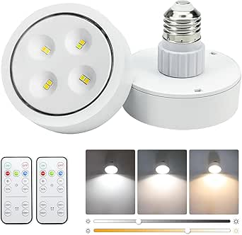 KELUOLY Battery Operated Light Bulbs Sets of 2, LED Puck Lights with ...