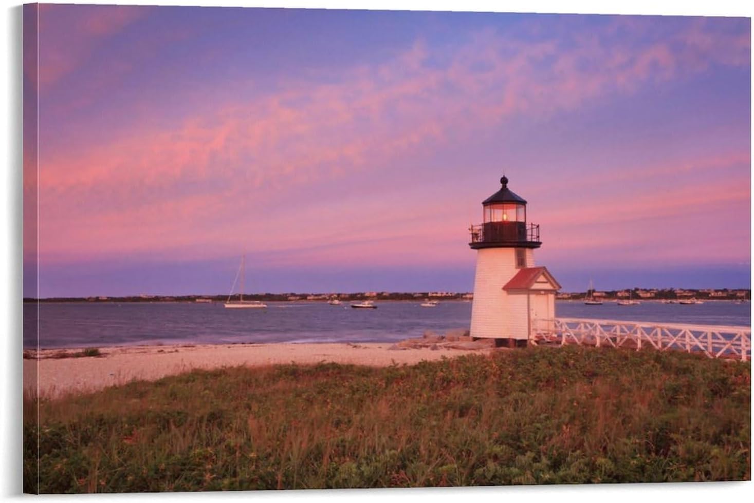 Amazon.com: Framed Nantucket Wall Art, Brant Point Lighthouse Sunset ...