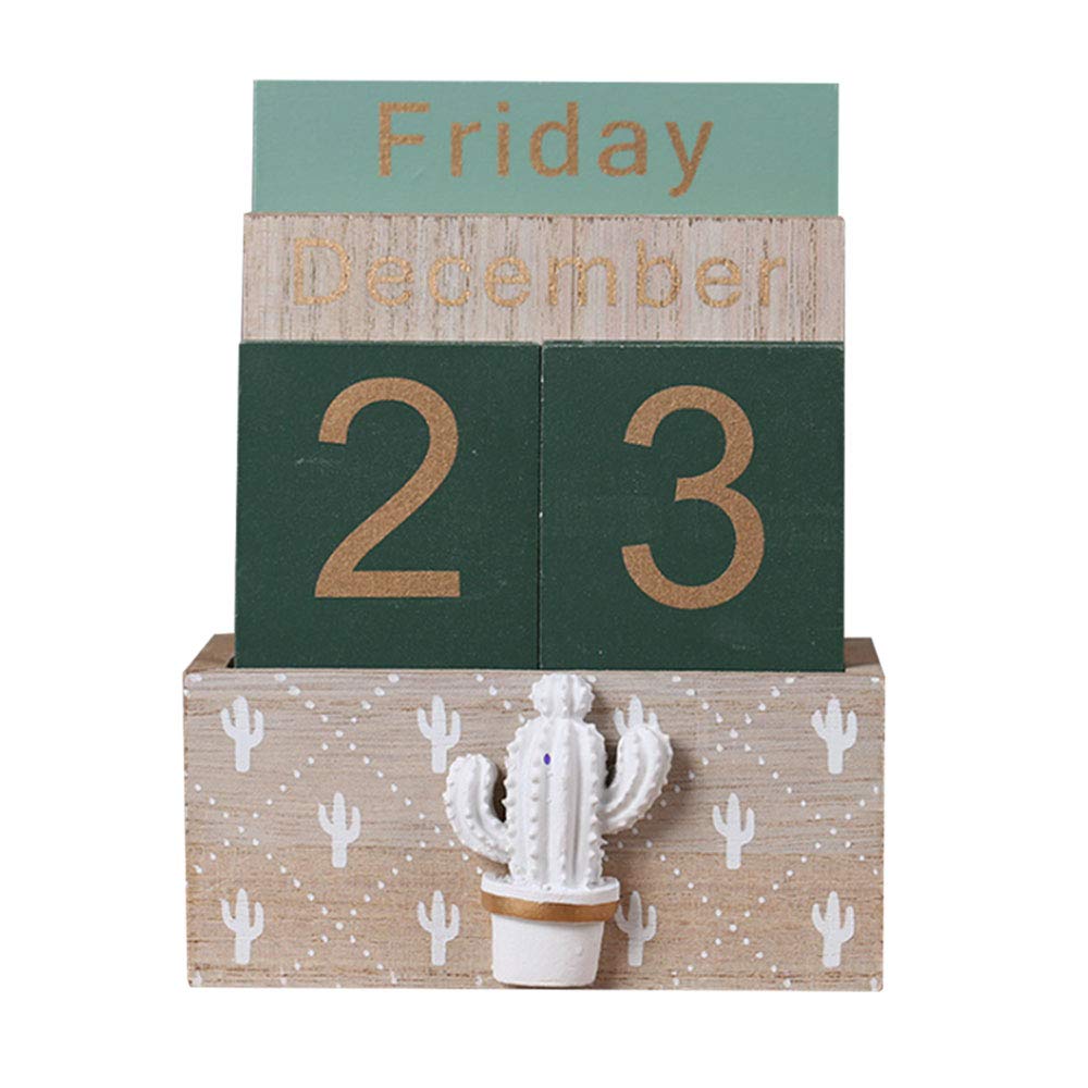 Amazon.com : Wooden Perpetual Calendar, Buery Vintage Wood Block ...