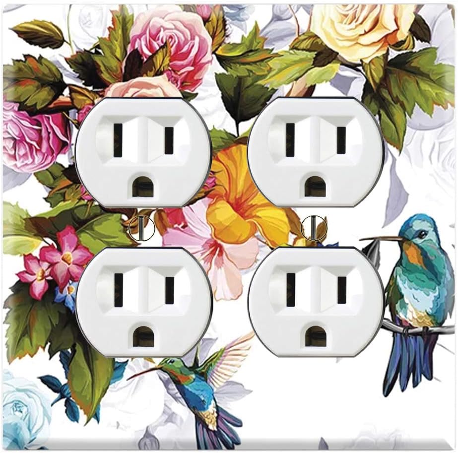Graphics Wallplates - Hummingbirds Painting - Quadplex Outlet Wall ...