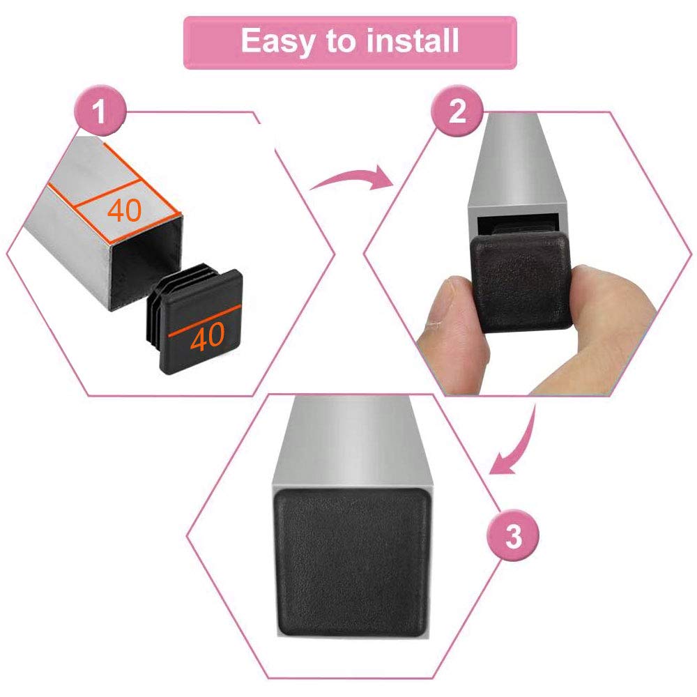 FOGAWA 20Pcs Square Plastic End Caps Tube End Caps 40x 40mm Ribbed ...