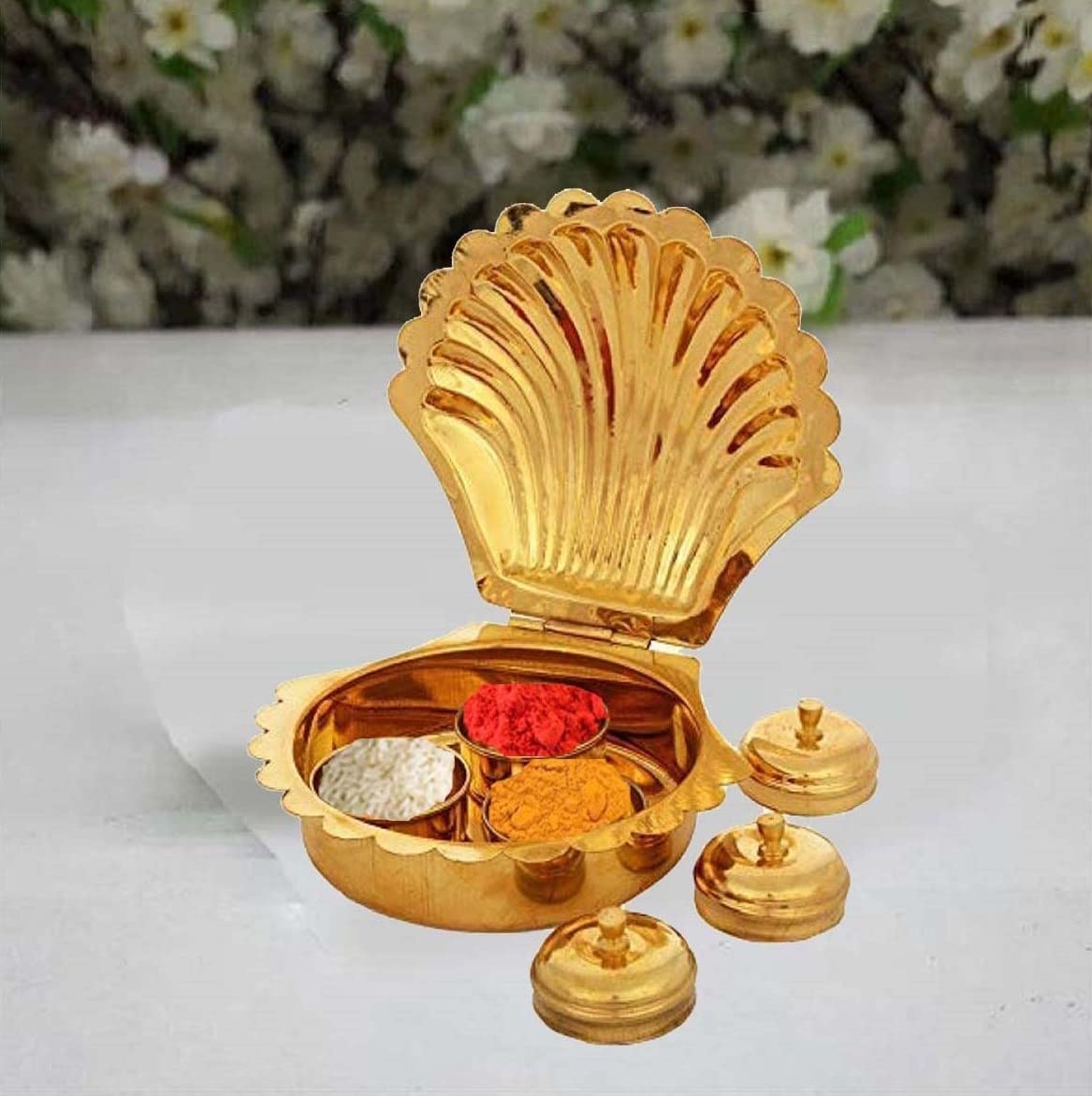 Denique Brass Haldi Kumkum Puja Box Multi-Purpose Sindoor Rituals Roli ...