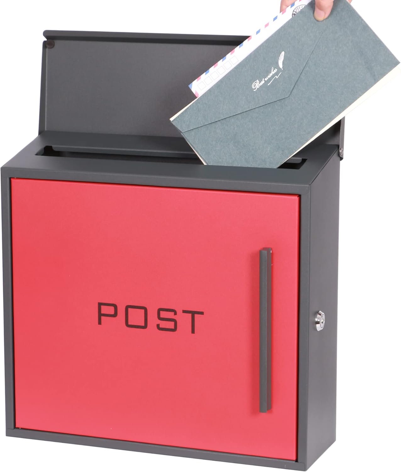 DWD® Chic Red Door Letter Box Lift up Flap, Top Slot, Trendy Side lock ...