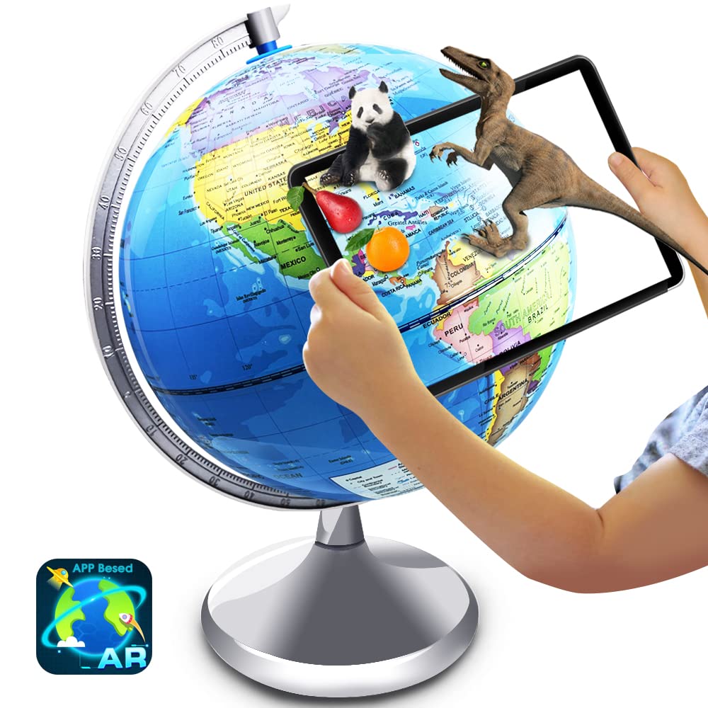Buy Illuminated World Globe for Kids Learning, 8 Inch Diameter Augmented Reality Interactive AR ...