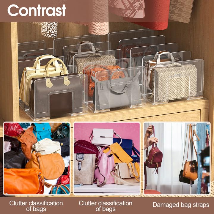 2pcs Clear Plastic Purse Handbag Organizer 4 Sections Bag Closet Shelf ...