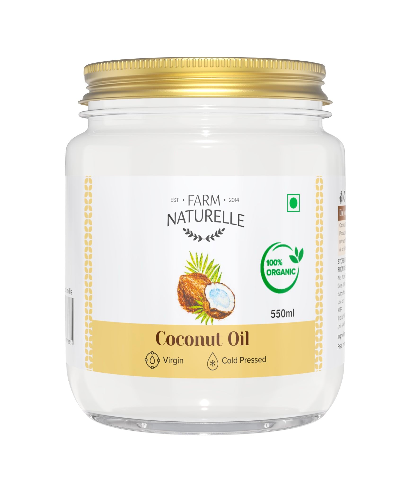 Farm Naturelle 100% Pure Organic Virgin Cold Pressed Coconut Cooking ...