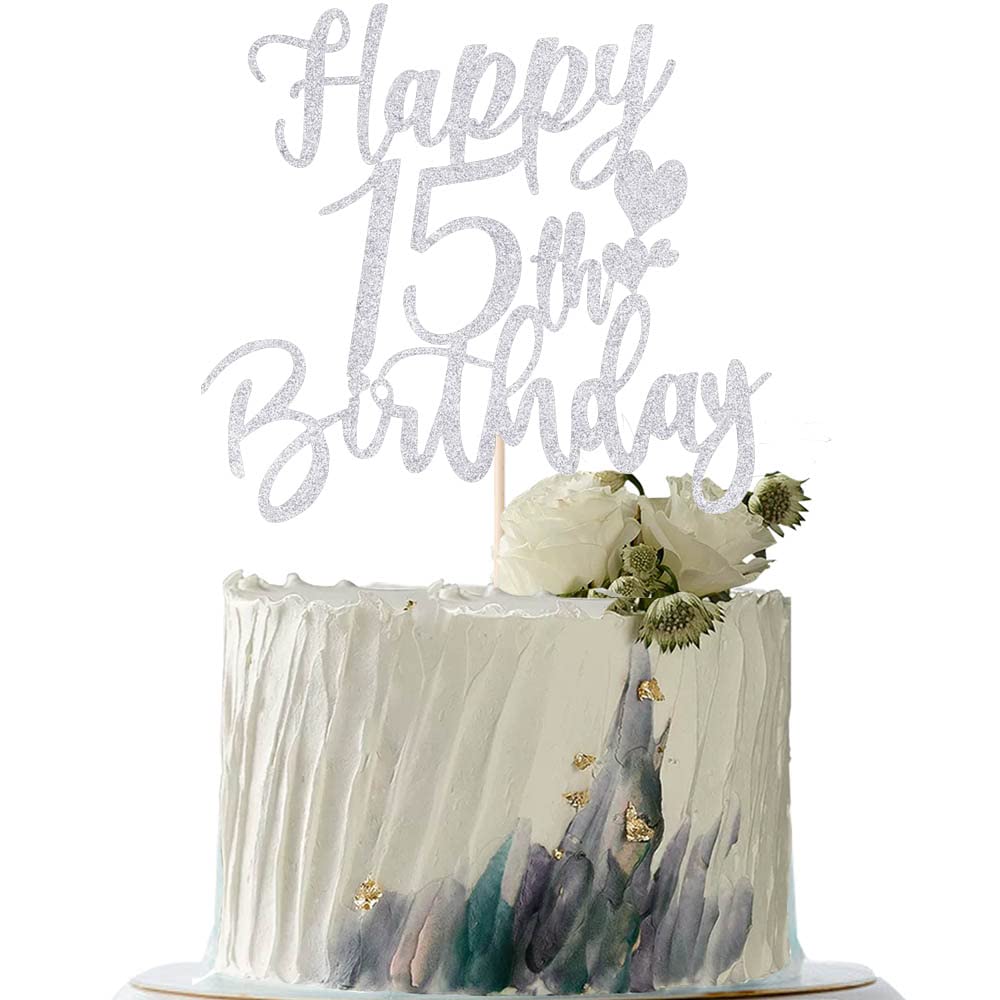 Amazon.com: YUINYO 15th Handmade Glitter happy birthday Cake Topper ...