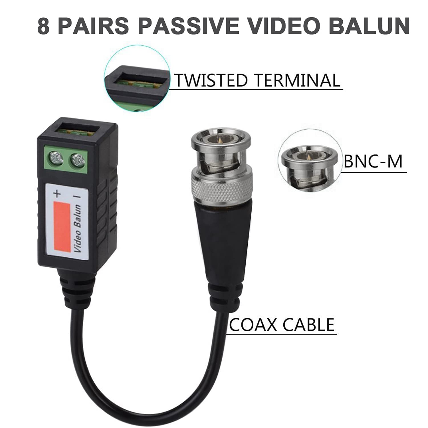 Buy Passive Video Balun Connectors 8 Pairs Cat5 HD Mini CCTV BNC Video ...