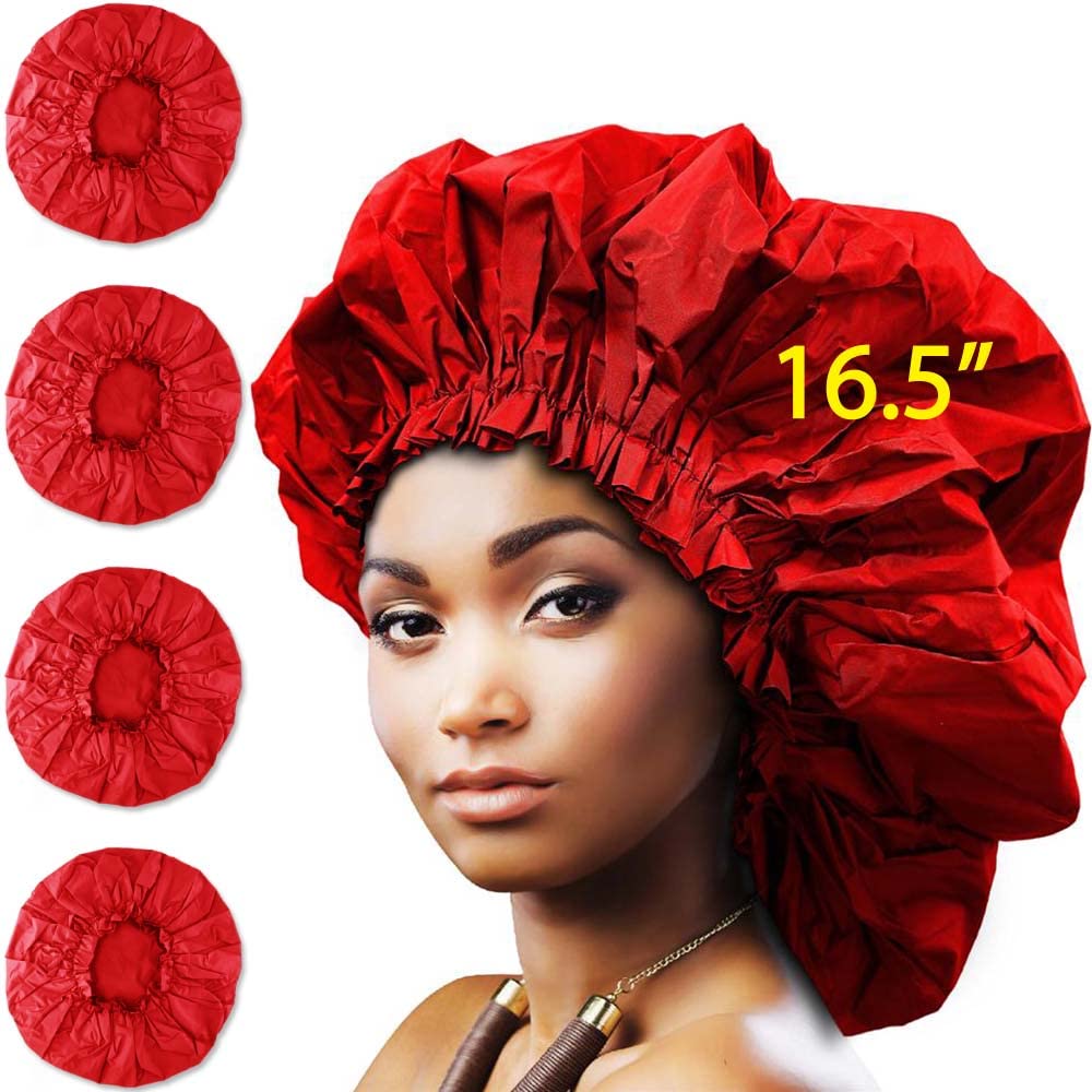Amazon.com : 4 Pack Shower Cap Extra Large Premium 16.5 inch Super ...