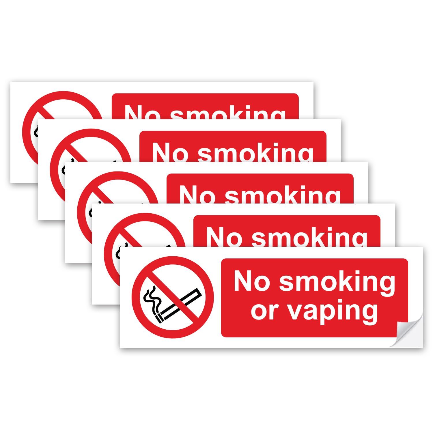 SAFESIGN (5 Pack) No Smoking Or Vaping Sign Stickers (150mm x 50mm ...