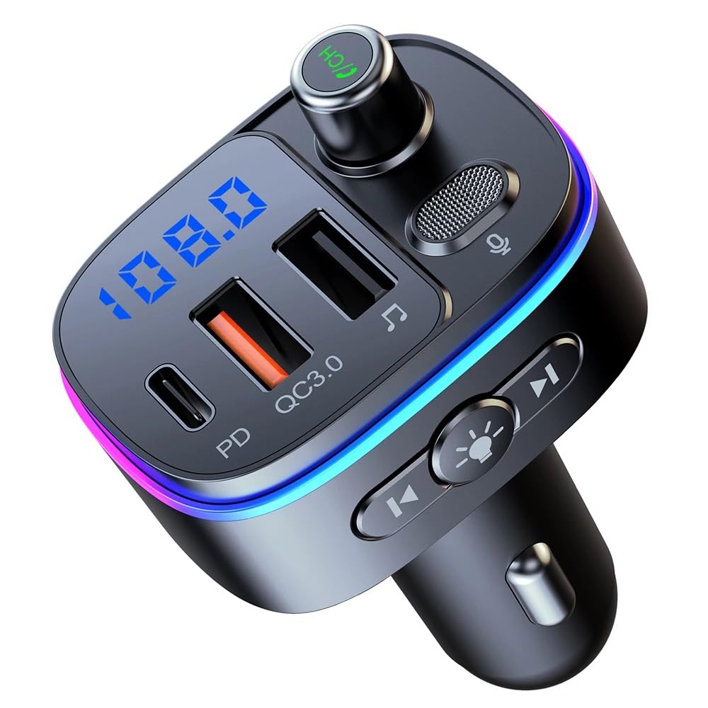 Amazon.com: Bluetooth 5.0 Car FM Transmitter, Quick Charge QC3.0 + PD ...