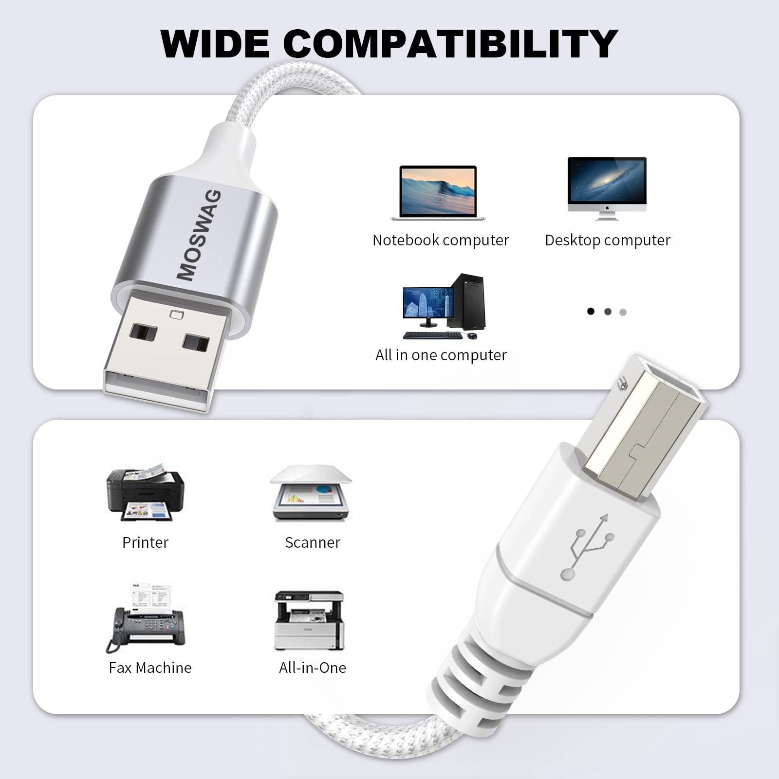 Snapklik.com : MOSWAG Long Printer Cable 16.4FT/5M Scanner Cable USB ...