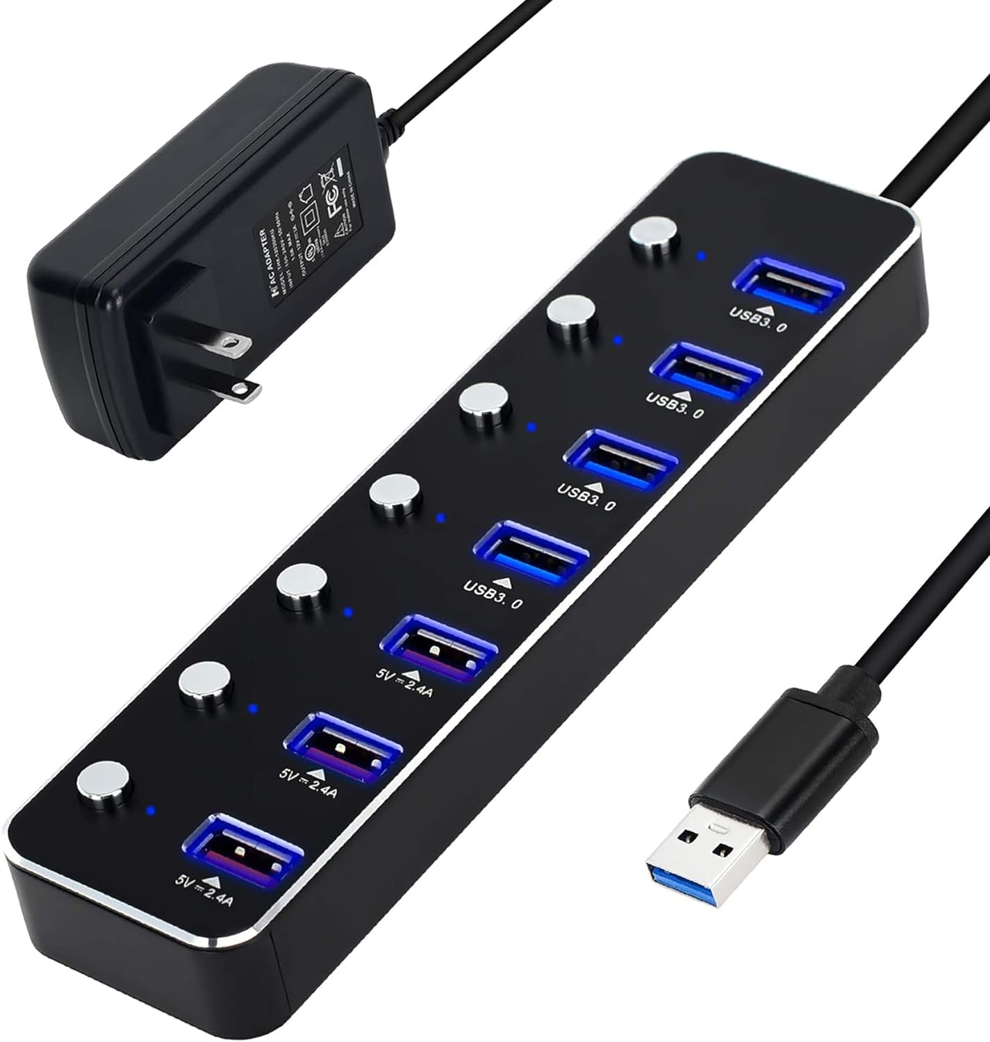 Amazon.com: TCNEWCL USB 3.0 Hub, 7-Port USB Splitter with 5V/3A Power ...