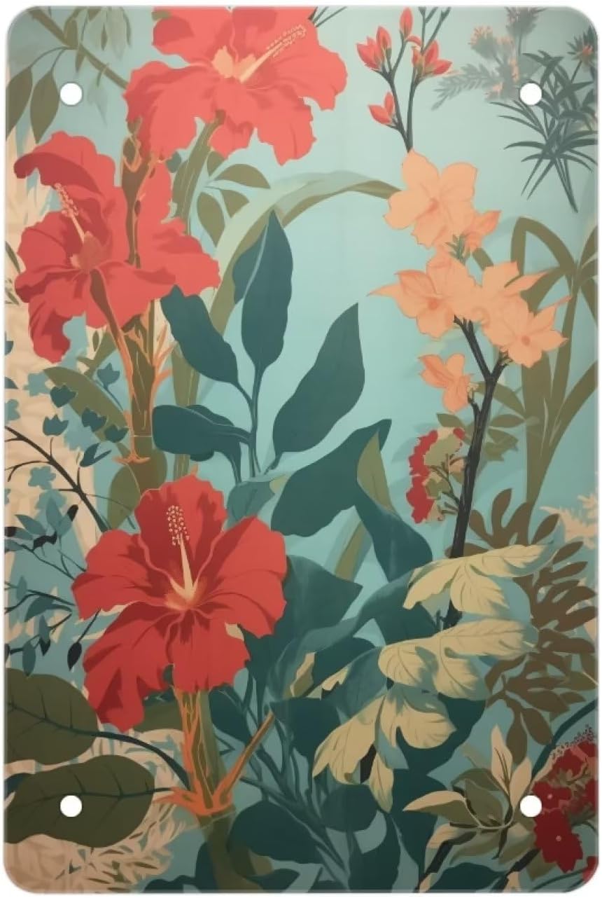 Red Flower Print Metal Tin Signs Room Decor Cute Sign Wall Decoration ...
