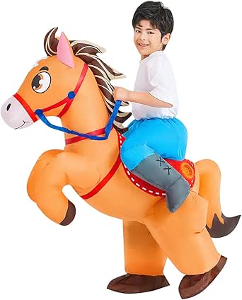 Amazon.com: KOOY Inflatable Horse Costume Kids Riding Blow up Cowboy Costume Funny Ride on Horse ...