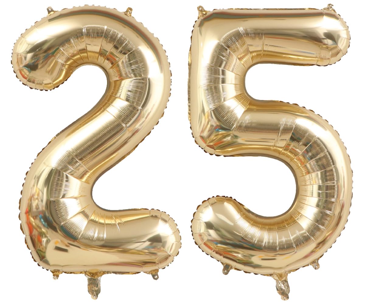 Amazon.com: 40 Inch Light Gold 25 Number Balloons White Gold Giant 25 ...