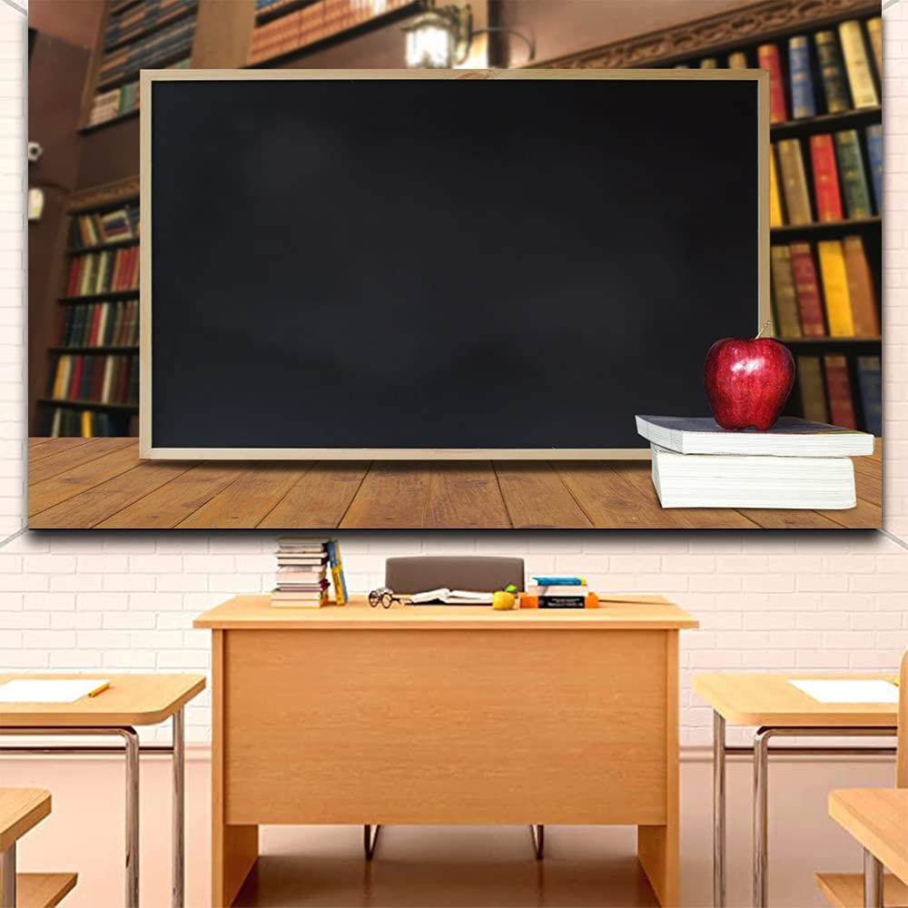 Buy CSFOTO 5x3ft Back to School Backdrop Blackboard Bookshelf Apple ...