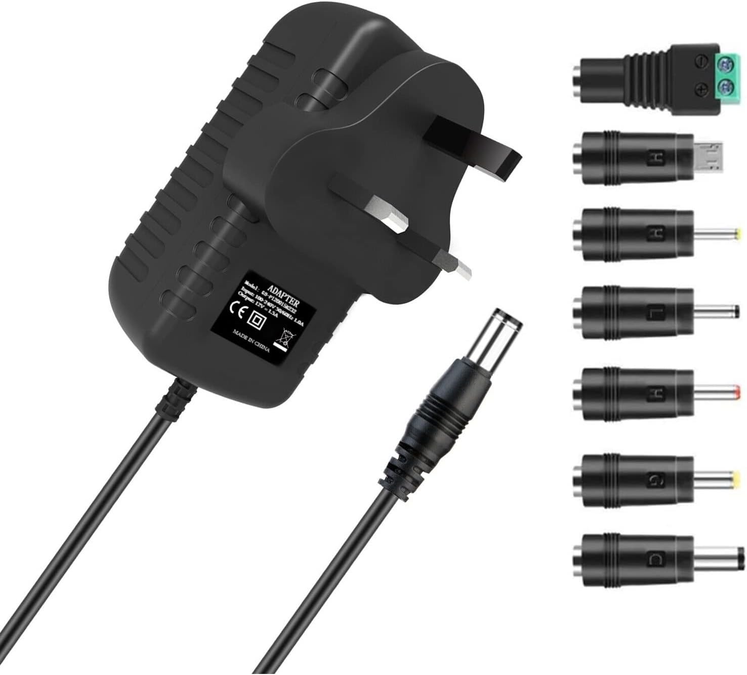 MAXDIGI DC Power Supply 12V 1.5A, AC 100-240V to DC with 7 Tips 12V ...