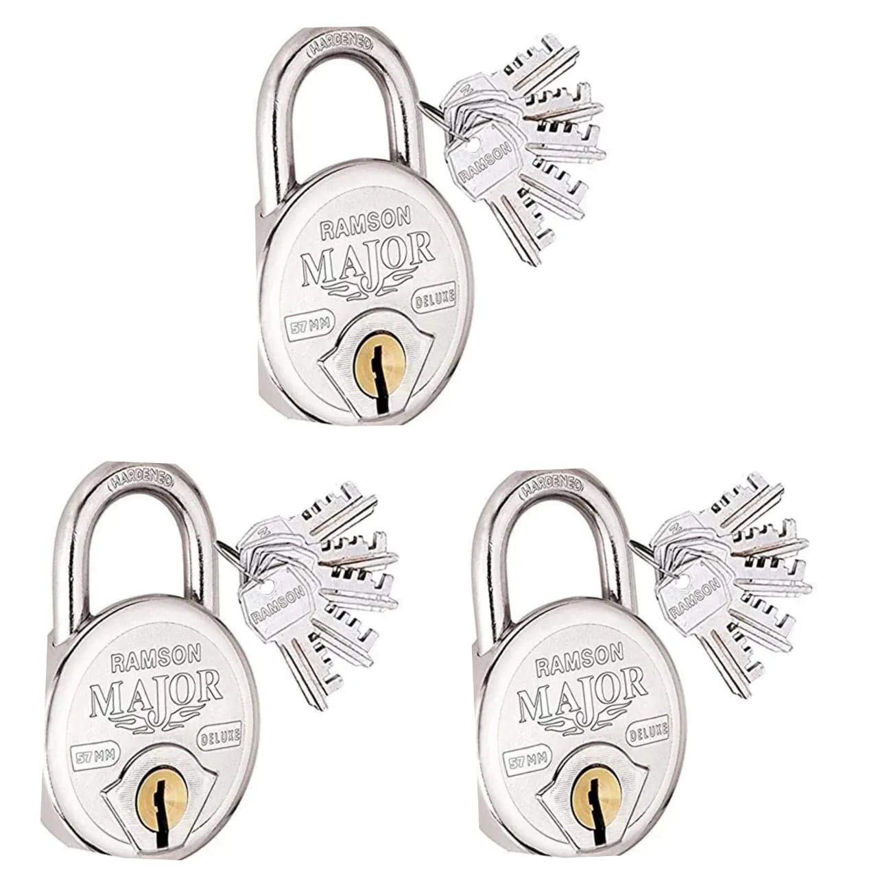 Ramson Steel Major Deluxe 7 Lever Lock with 4 Keys (57 MM, Silver) Pack ...