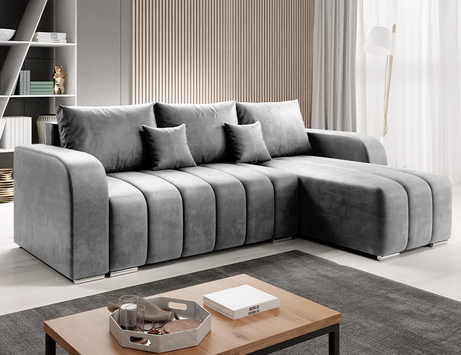 Elegantes Eckcouch Schlaffunktion Grau Fotos