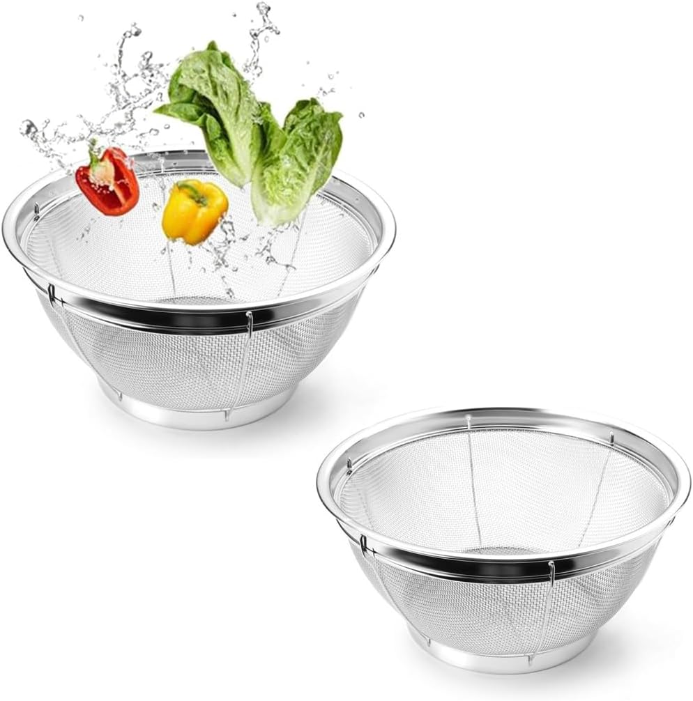 2 Pack Stainless Steel Colander Sieves, Vegetable Washer Strainer Mesh ...