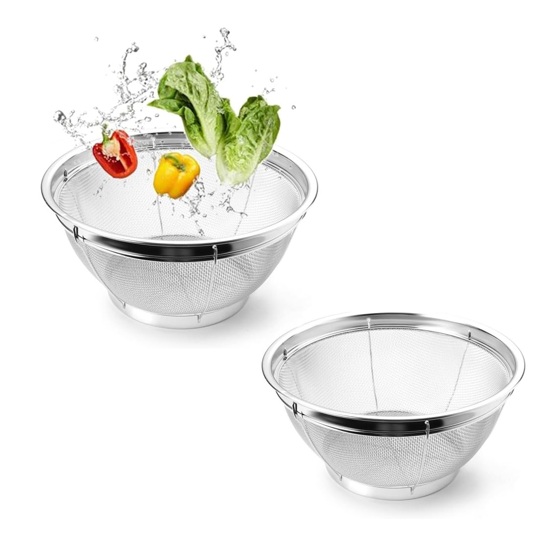 2 Pack Stainless Steel Colander Sieves, Vegetable Washer Strainer Mesh ...