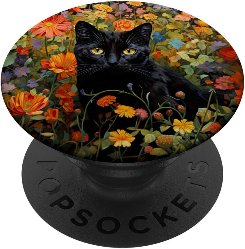 Amazon.com: Black Cute Cat Hiding in a Wild Flower Field PopSockets ...
