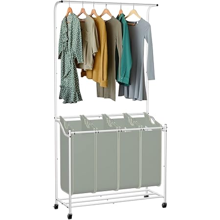 Amazon.com: LUCKUP Laundry Sorter 4 Sections with Hanging Bar Rolling ...