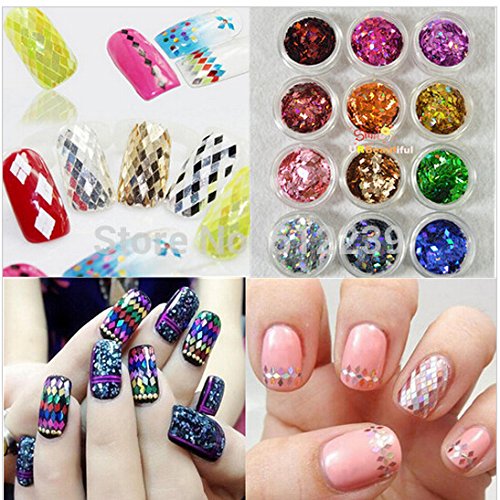 Amazon.com: 12 Colors 4X2mm Nail Art Decoration Rhombus Paillette ...