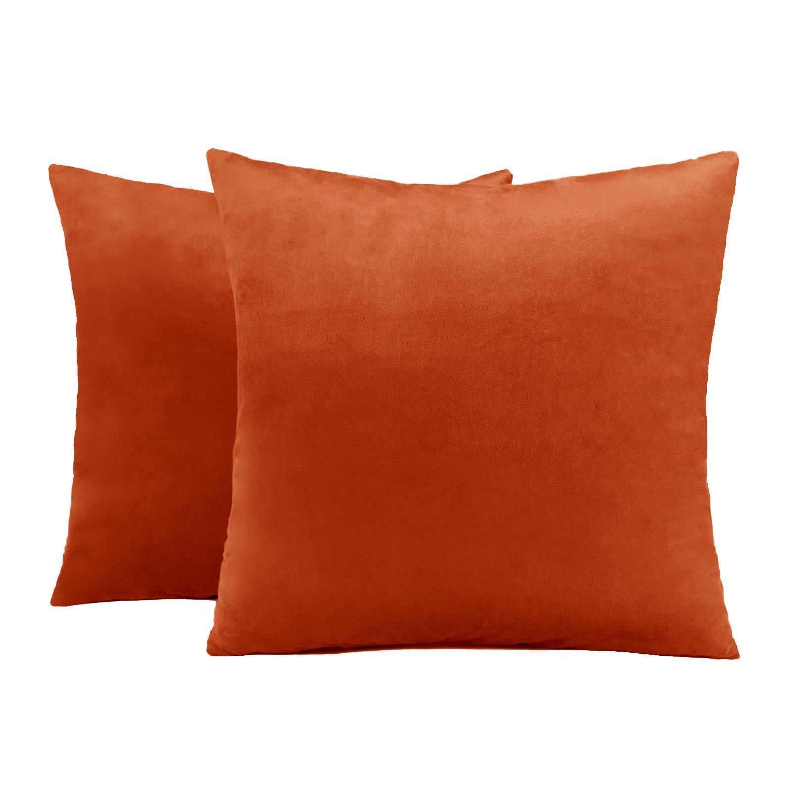 Sienna Matt Velvet Burnt Orange Cushion Covers, Pack of 2 Throw Pillows ...