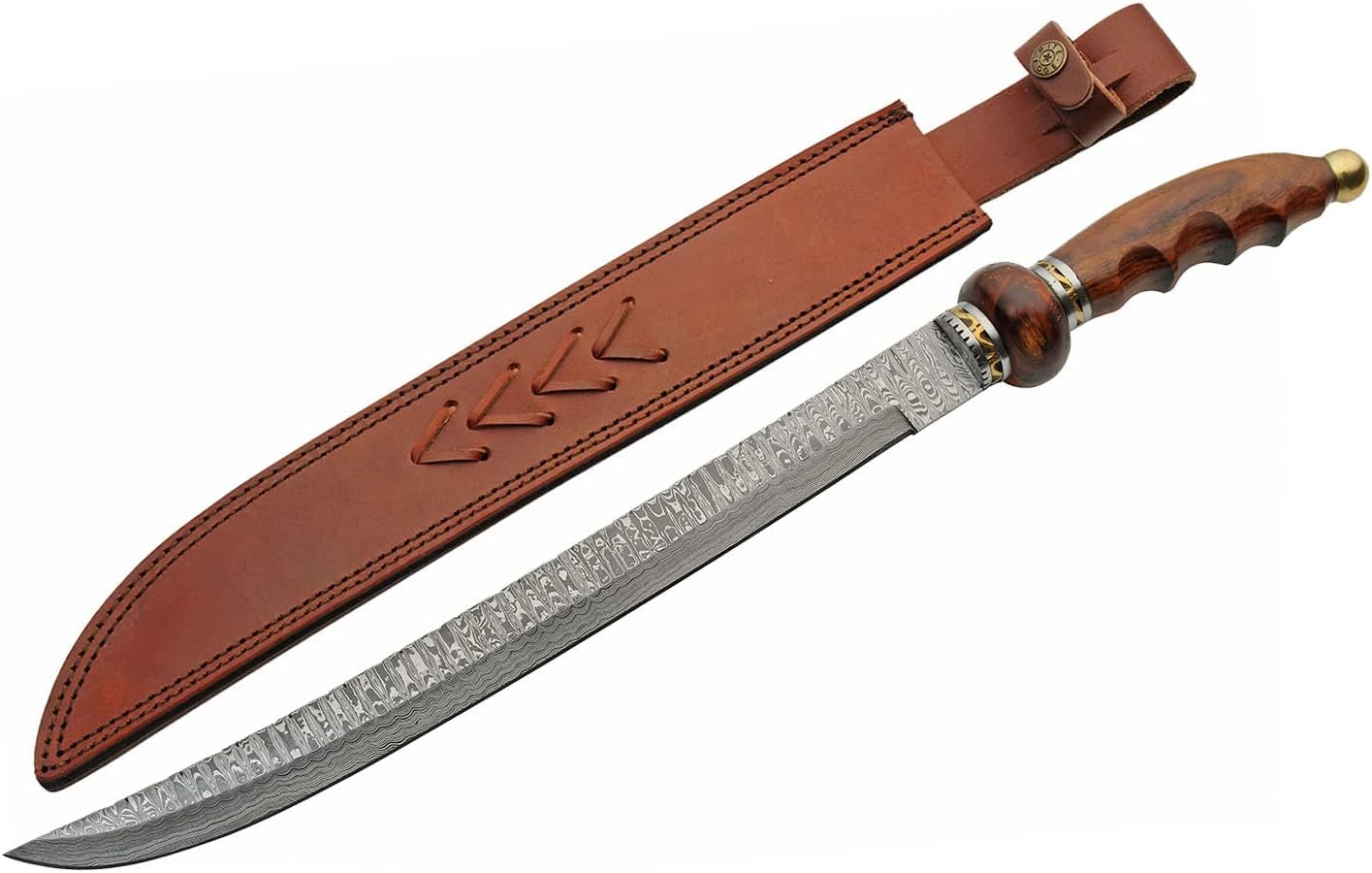 Amazon.com : Medieval Damascus Steel Blade Wooden Handle 21.5 inch EDC ...