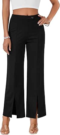 LYANER Women's Bootcut Slit Front Stretchy Straight Trousers Casual ...