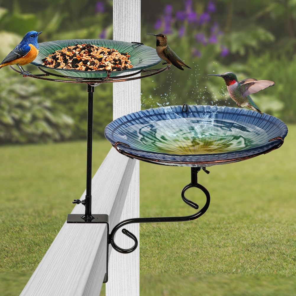 Amazon.com: HLQMFHT Deck Bird Bath and Metal Bird Feeder,2-in-1,Bird ...