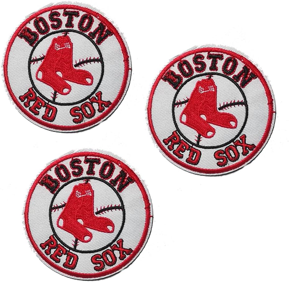 Amazon.com: Yerchic Red Sox Patch Iron On Sew On Embroidered Circle ...