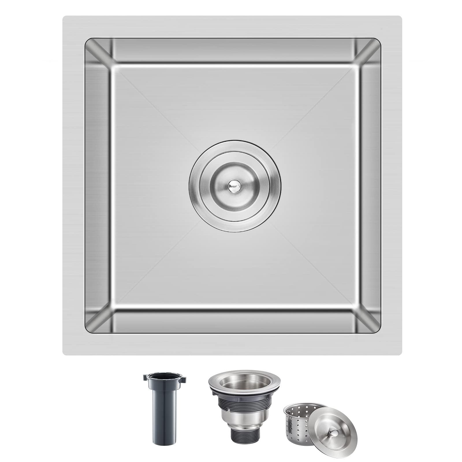 OUGOO 15 x 15 inch Bar Sink Drop-in Tight Radius 18 Gauge Stainless ...