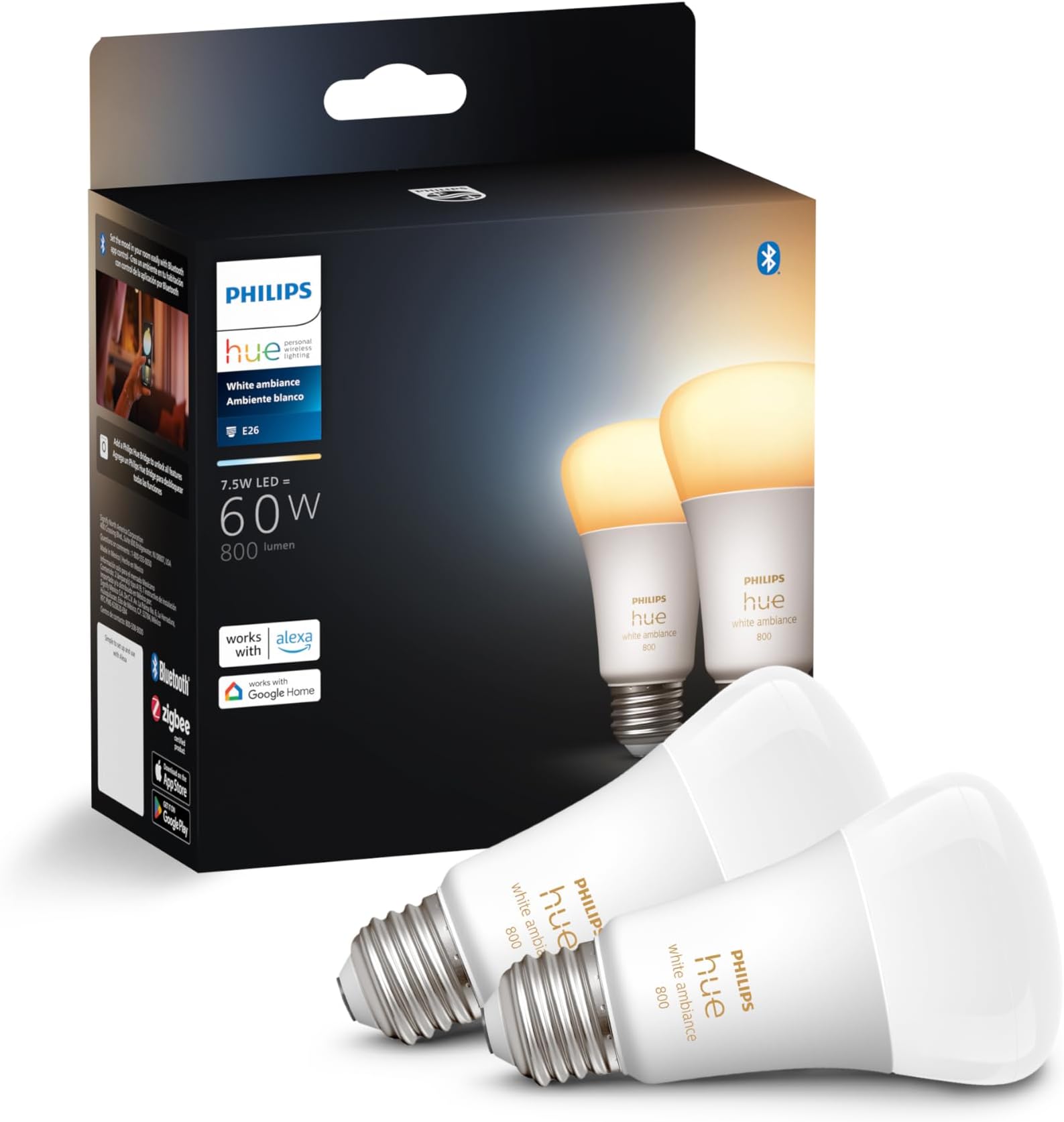 Amazon.com: Philips Hue Smart 60W A19 LED Bulb - White Ambiance Warm-to ...