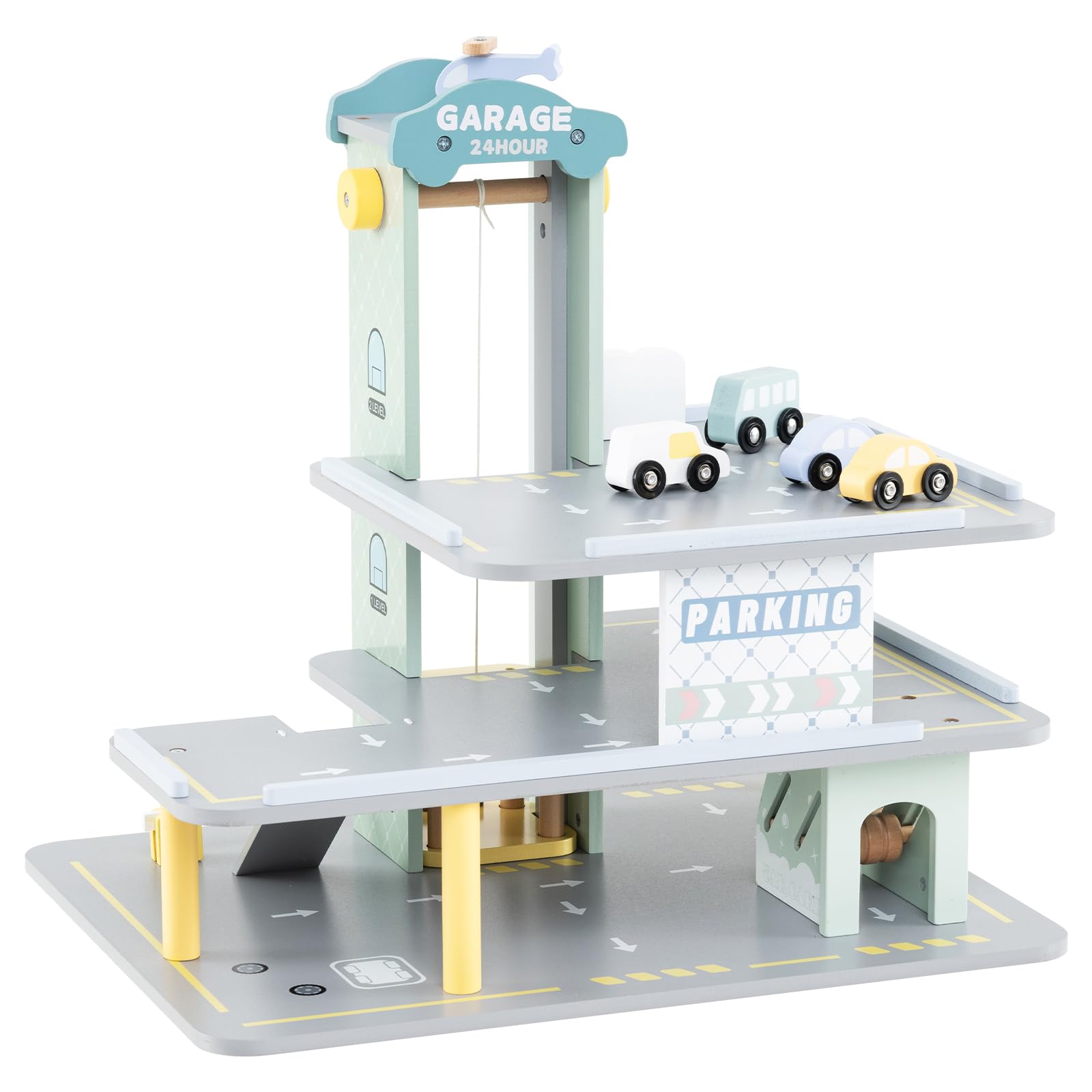 Amazon.com: HONEY JOY Wooden Toy Car Garage, Parking Lot Vehicle ...