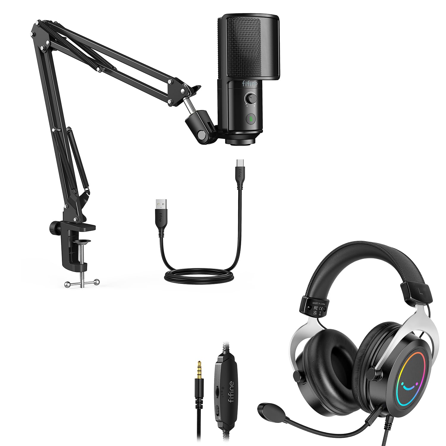 Amazon.com: FIFINE Condenser Microphone Arm Stand and Gaming Headset ...