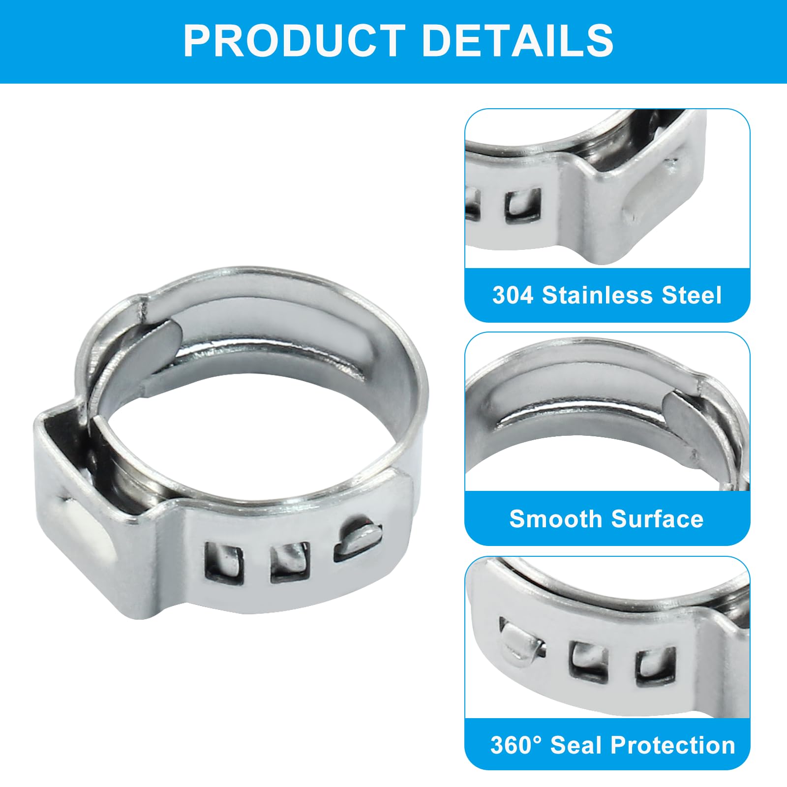 Snapklik.com : 50 Pcs Single Ear Hose Clamp 12.8mm-15.3mm, Hose Crimp ...