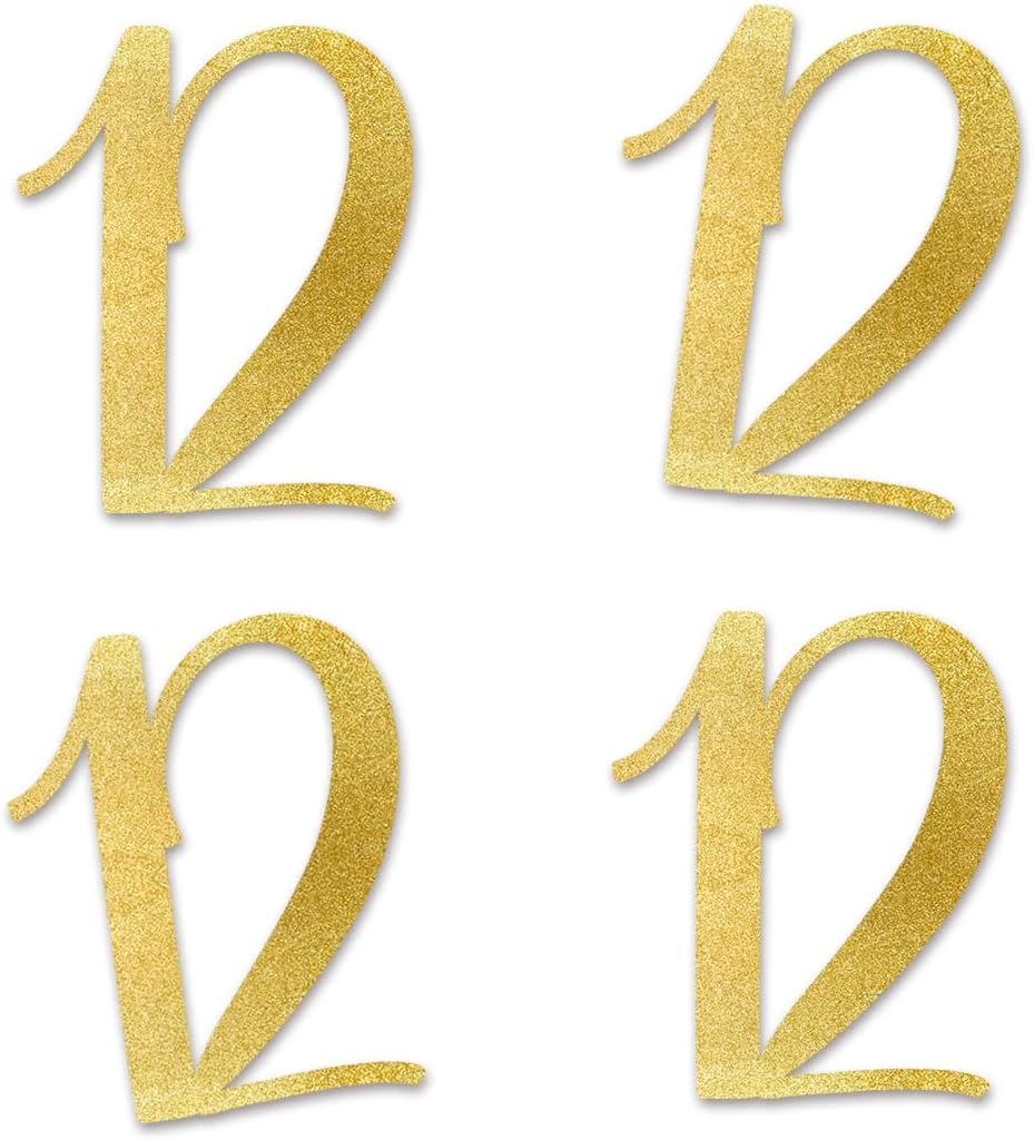12 números recortados con purpurina dorada, decoración de aniversario ...