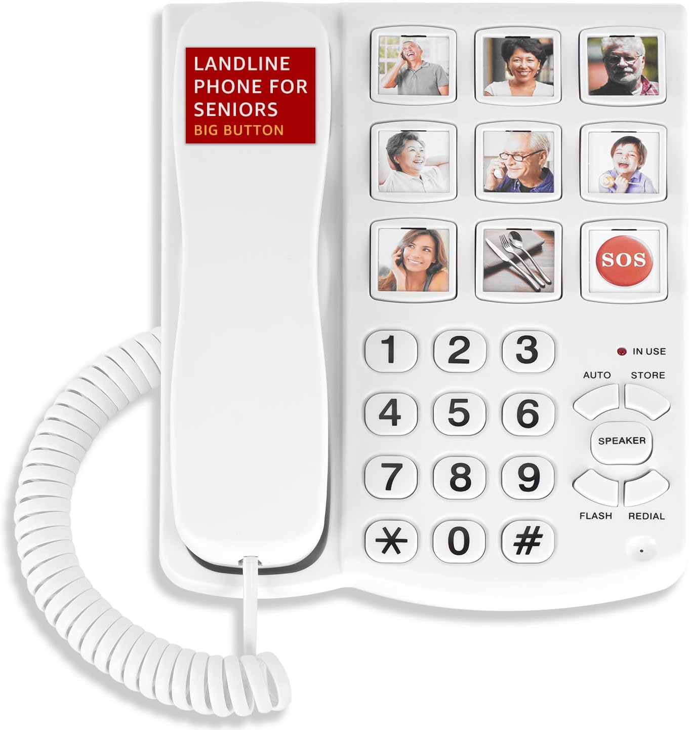 Uvital Big Button Phone for Seniors, Corded Landline Phone with 9 One ...