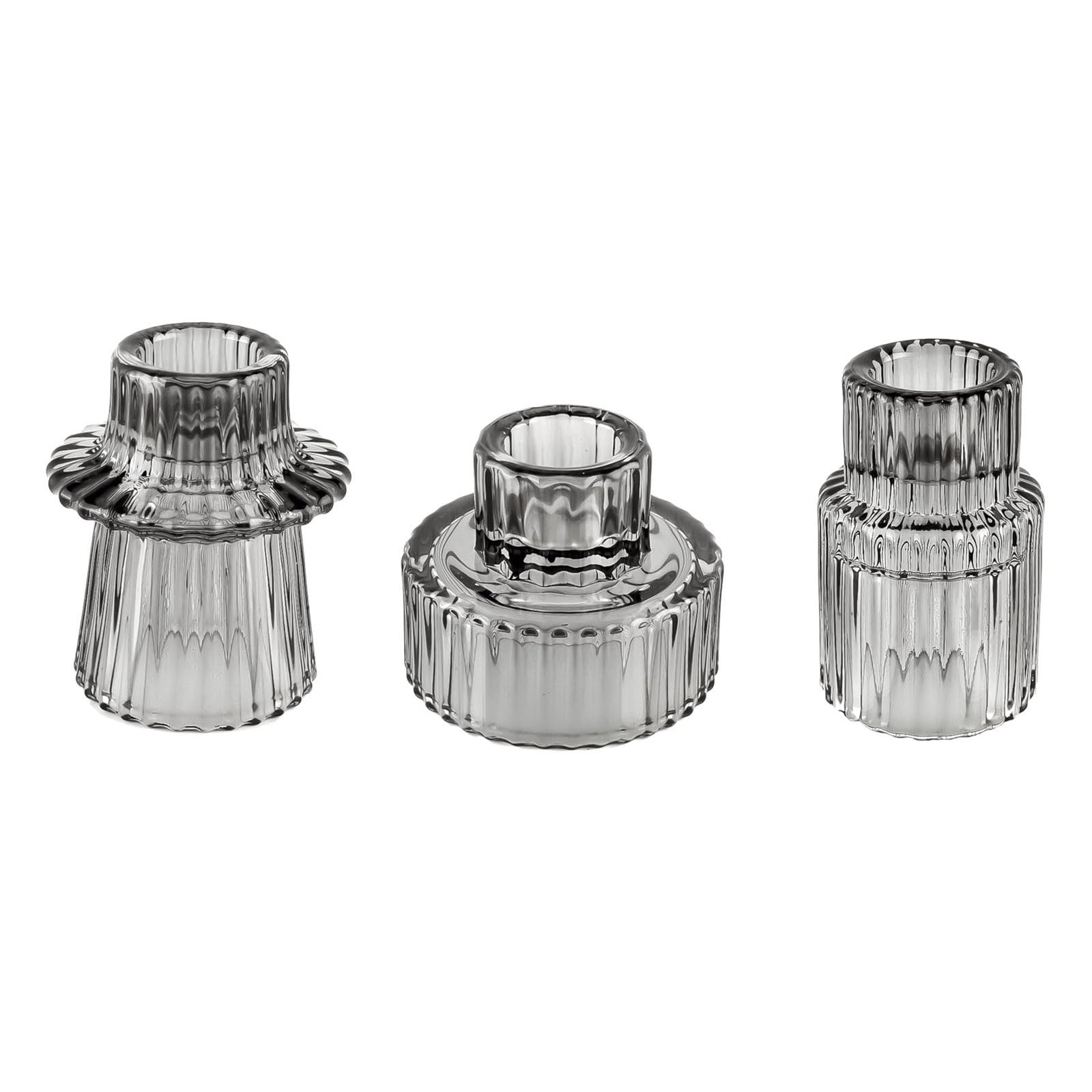 Amazon.com: Double Sided Vintage Ribbed Taper Glass Candle Holders,Tea Candle Holder for Table ...