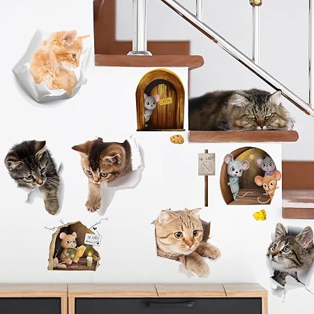 Amazon.com: 6PCS 3D Wall Stickers Cats Self Adhesive, Kids Wall Decals ...